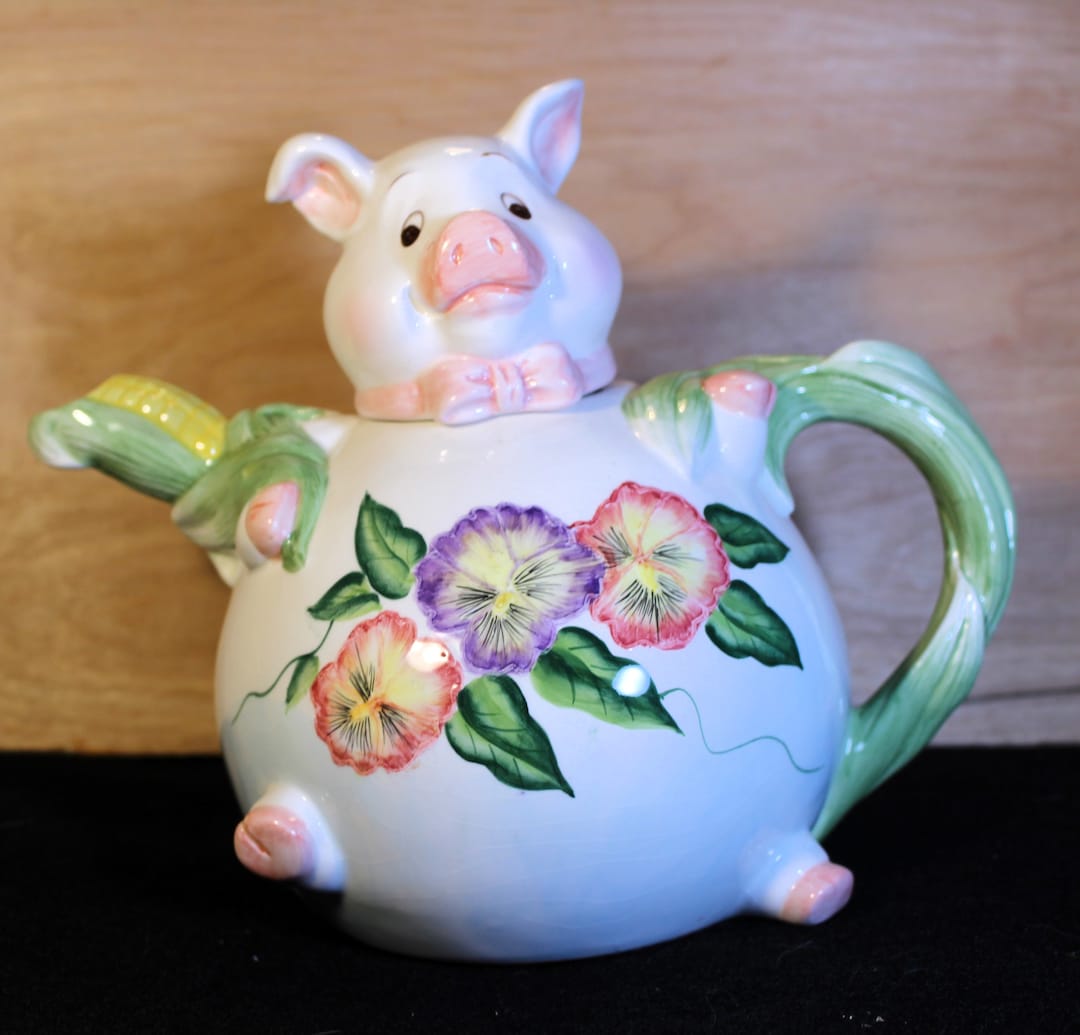 Cute Piggy Teapot With Flowers on the Belly and Back and Corn for Spout ...