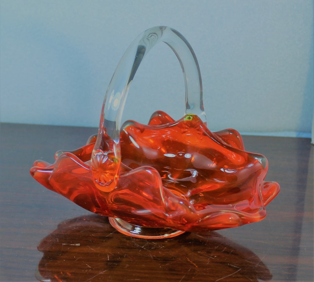 20percent off Vintage Glass Art Basket With Clear Glass Handle and ...