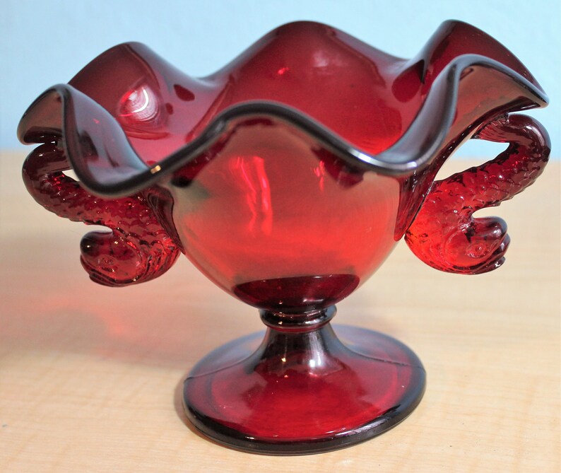 Fenton Ruby Red Compote with Dolphin Handles. | Etsy