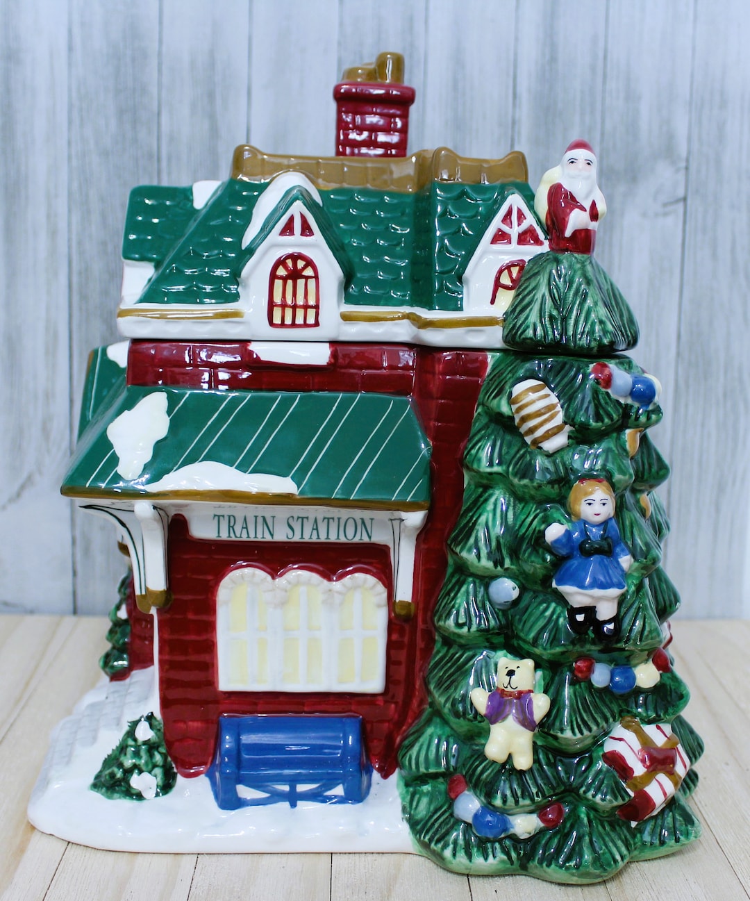 Spode Large Christmas Tree Village Cookie Jar, Spode Train Station ...