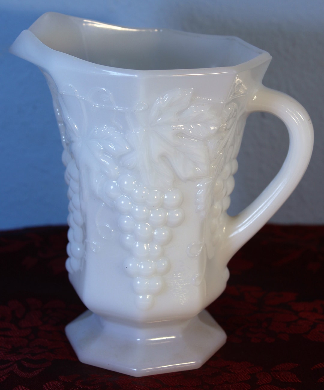 Translucent Milk Glass Pitcher With Grapevine Design Made by Anchor ...