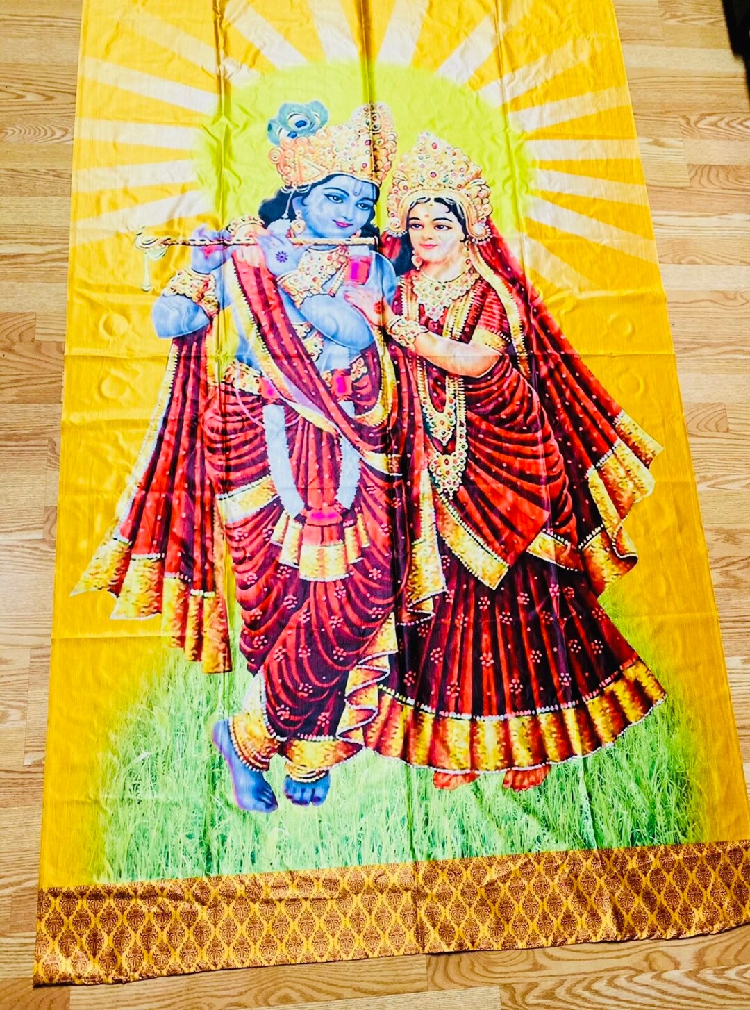 Radha Krishna Isckon Wall Hanging/curtain/photo Backdrop/panel Hindu ...