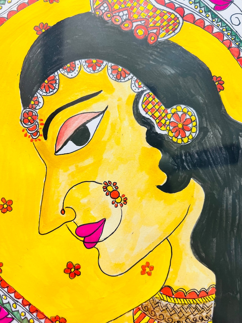 Madhubani Bharani Bride India Painting Framed Folk Art Woman Garden ...