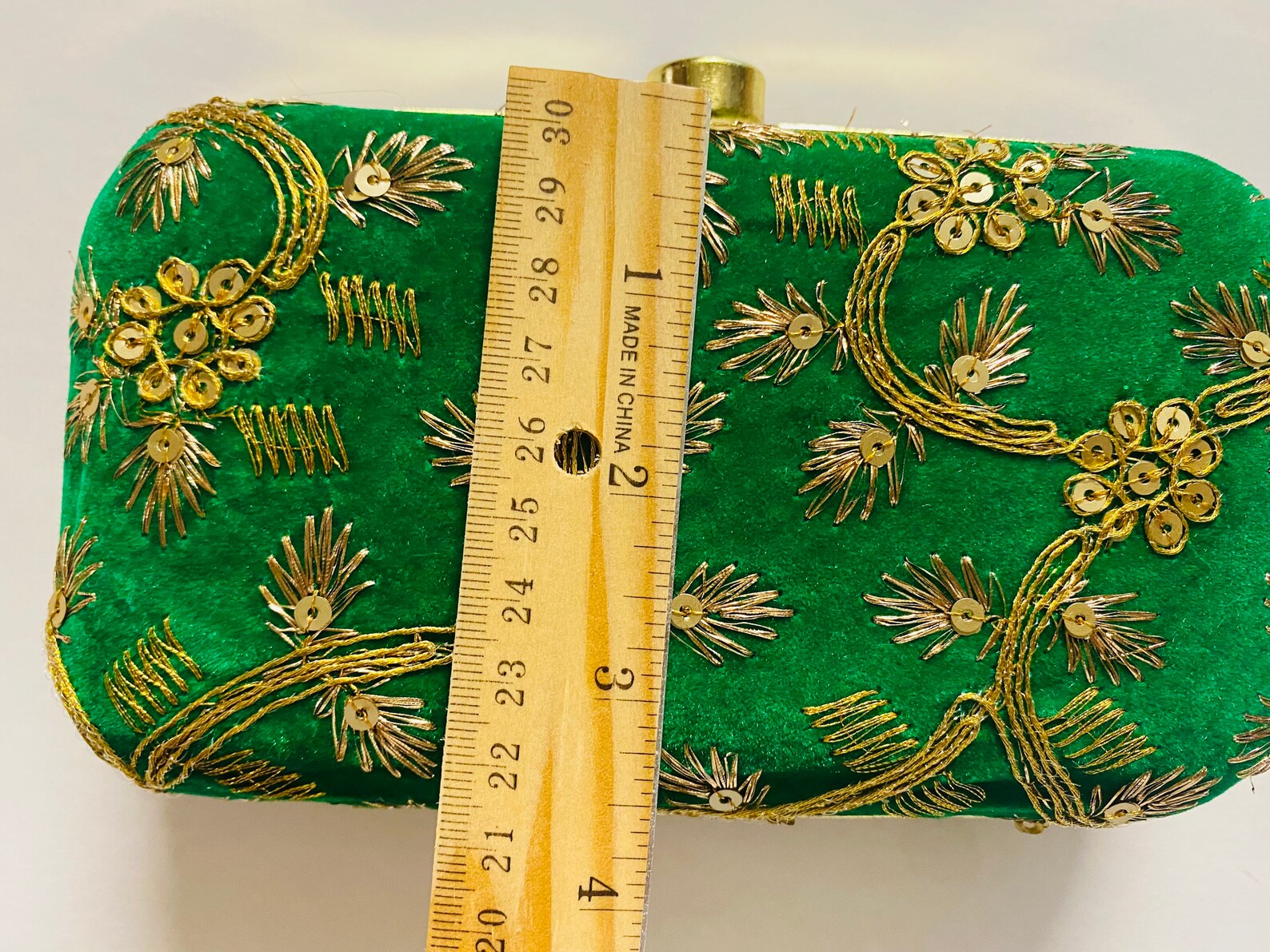 Green GOLDEN Velvet Box Clutch Purse Hard Case PARTY Evening Bag ...