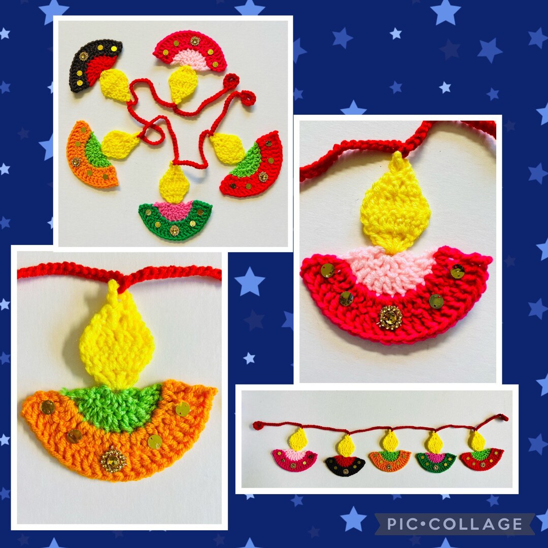 Diwali Diya India Hindu Decor Lamp Crochet Garland Bunting Toran Yarn ...