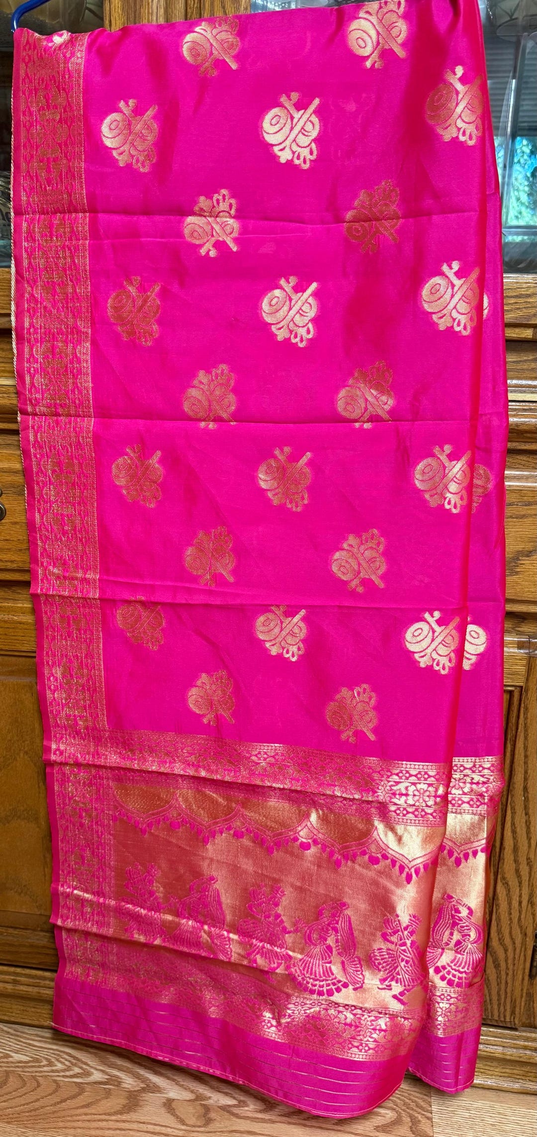 HOT Pink Rani Fuchsia India BANARSI Art Silk Dupatta Wrap Scarf Stole ...