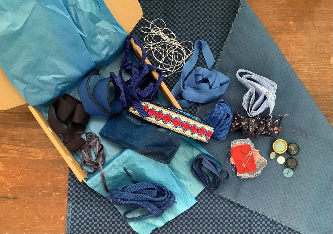 Blue Goody Box-vintage Blue Fabric & Ribbons-junk Journal Kit-journal ...