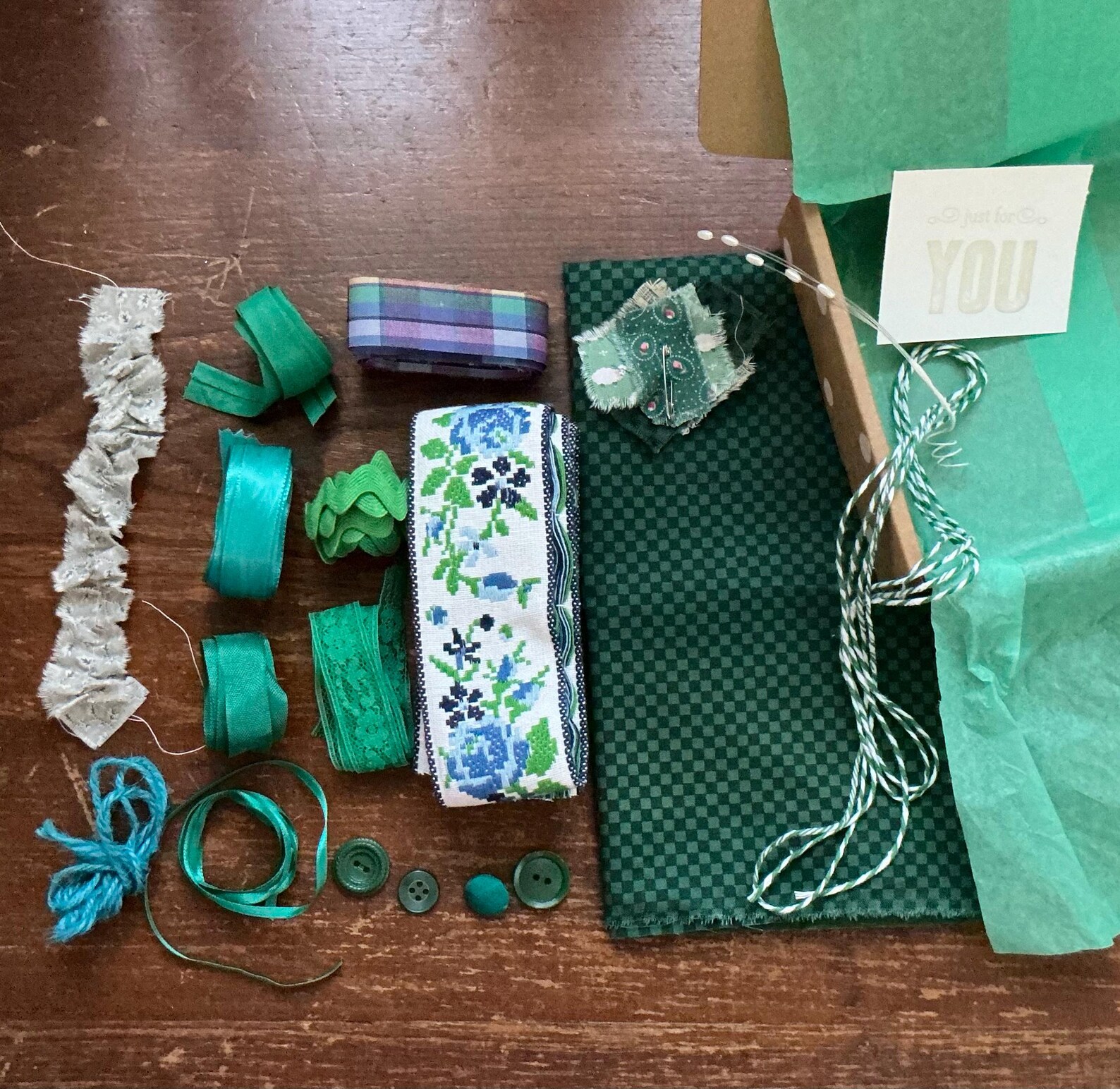 Junk Journal Kit-green Goody Box-vintage Green Fabric & Trims-journal ...