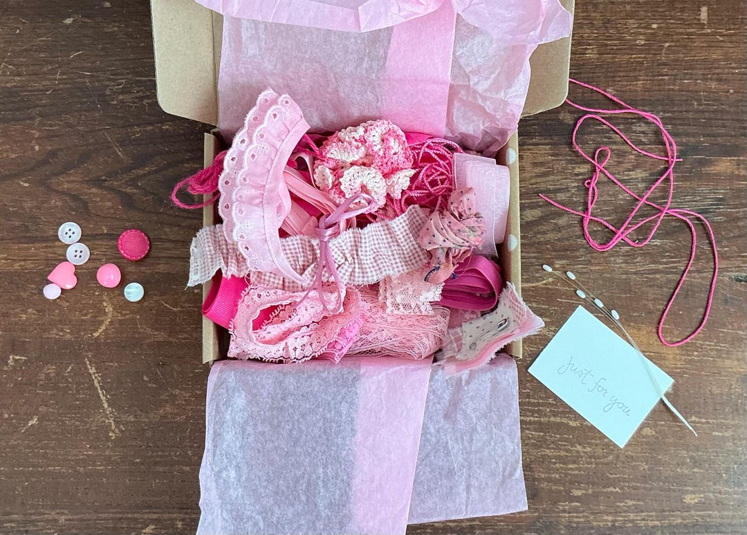 Pink Goody Box for a Junk Journal Making Kit With Vintage, Pink Sewing ...