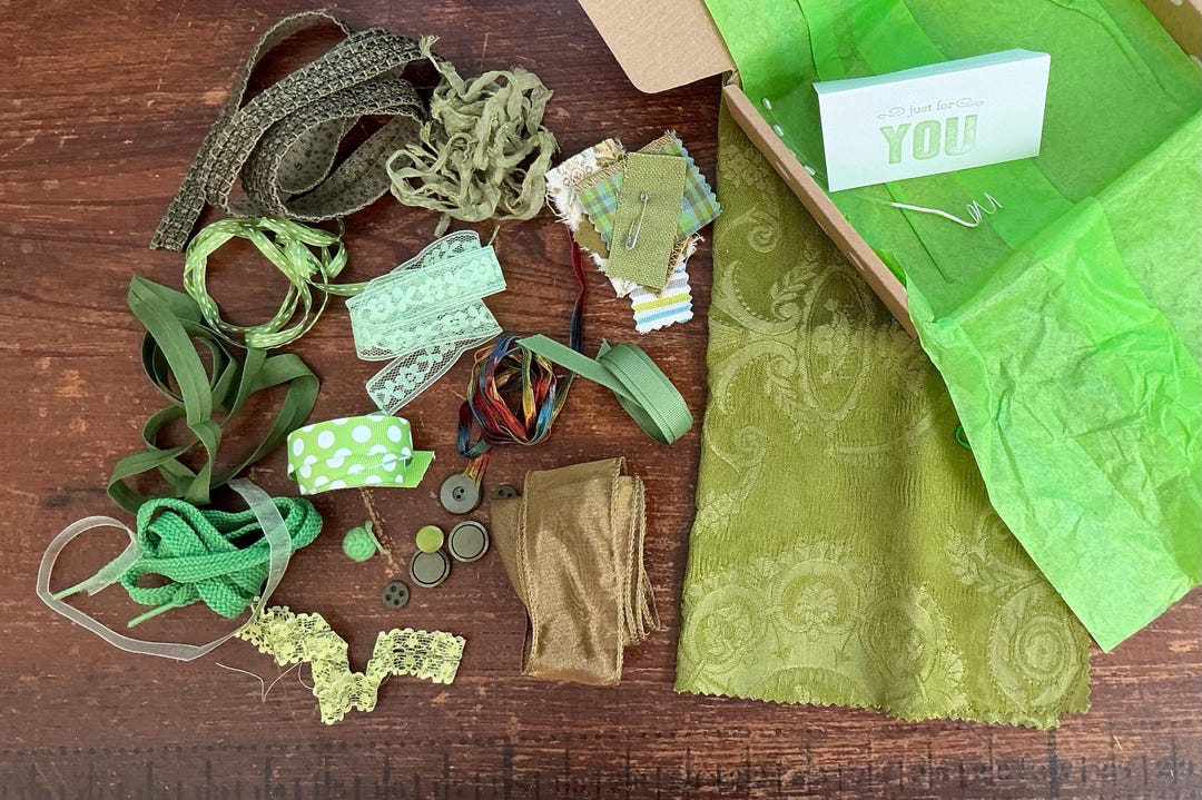 Green Junk Journal Goody Box Kit-journal Making Supplies-vintage Fabric ...