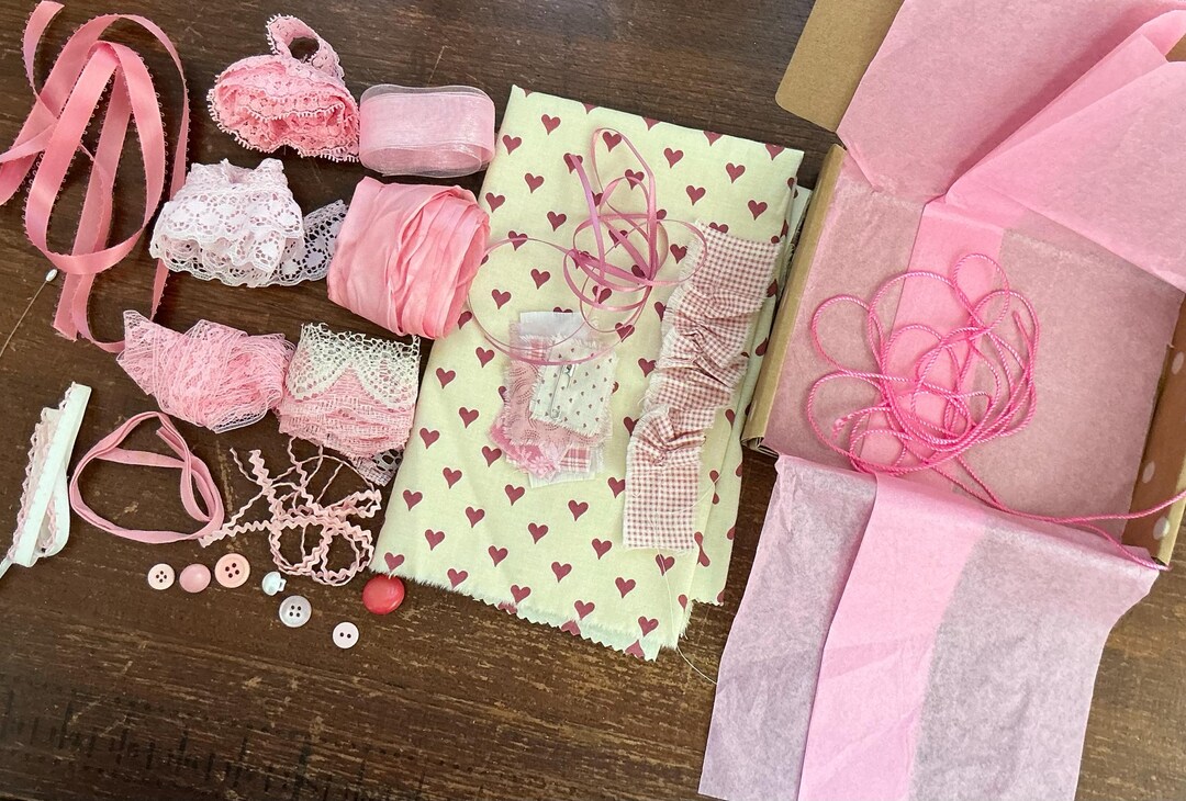 Pink Goody Box Junk Journal Kit-journal Making Supplies-vintage Fabric ...