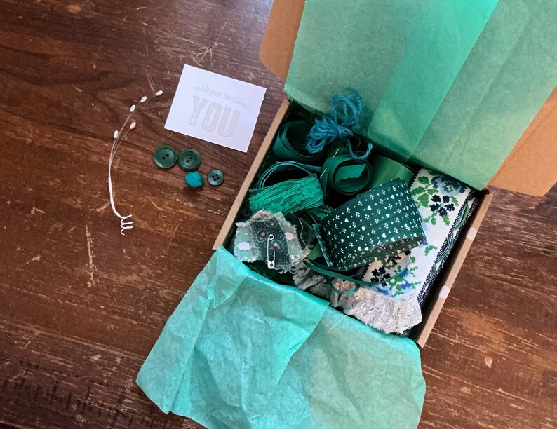 Junk Journal Kit-green Goody Box-vintage Green Fabric & Trims-journal ...