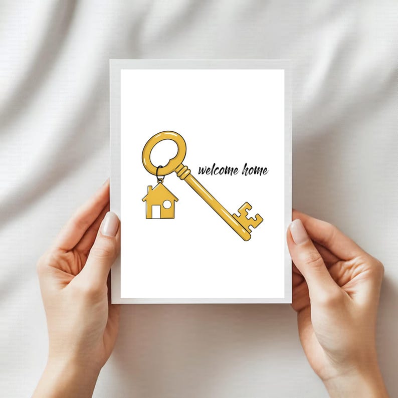 Watercolor House Key Card, New Home Greeting, Instant Download (5x7 PDF ...