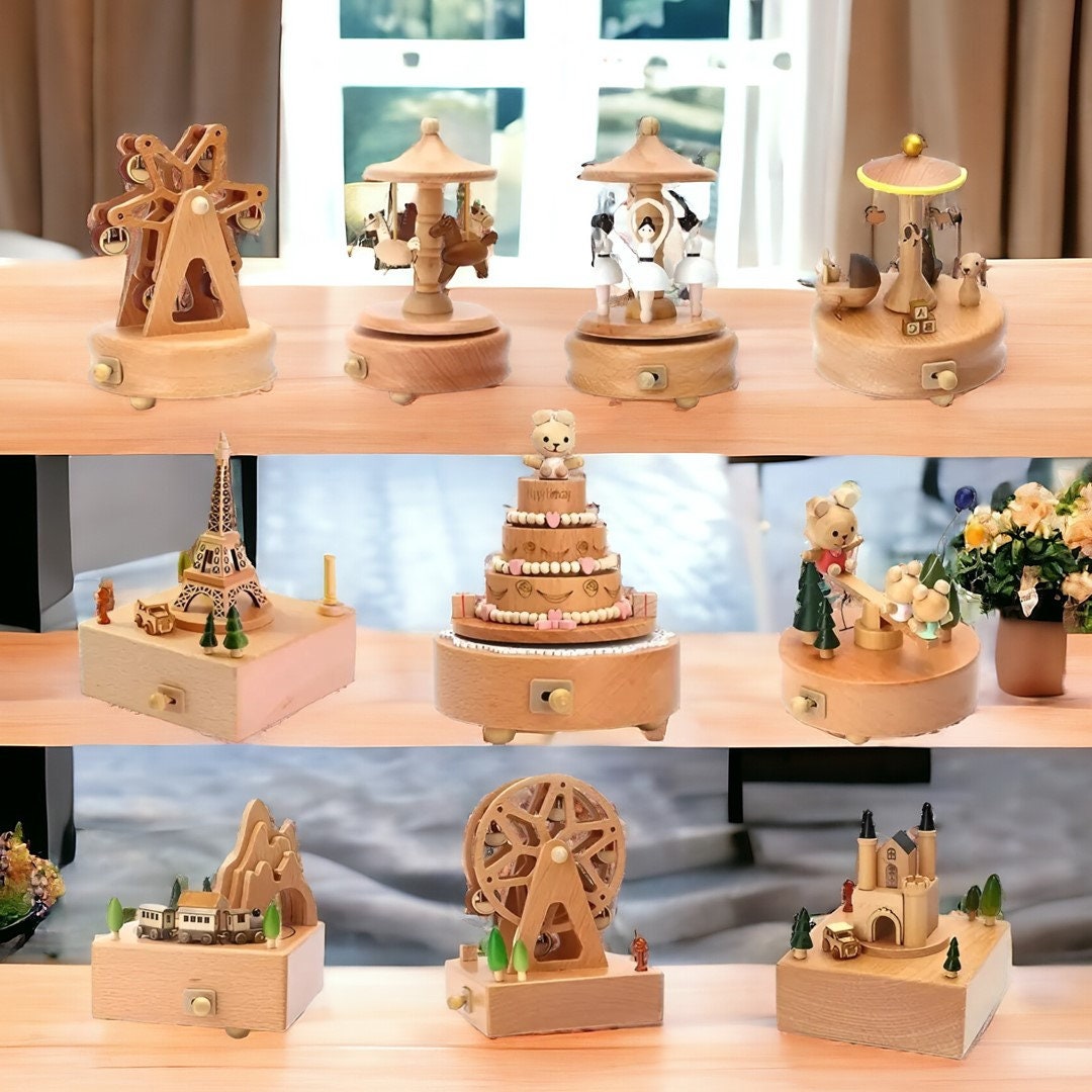 Wooden Train Music Box, Wind up Musical Box, Wood Crafts Retro Birthday ...