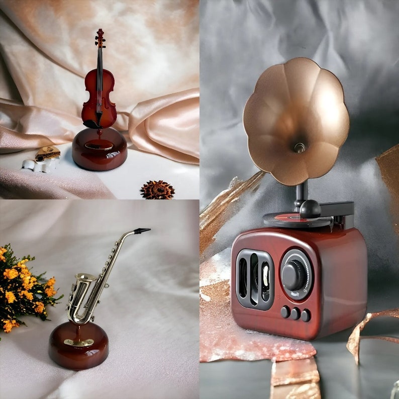 Retro Phonograph Music Box, Mini Musical Box, Classical Art Decor Music ...