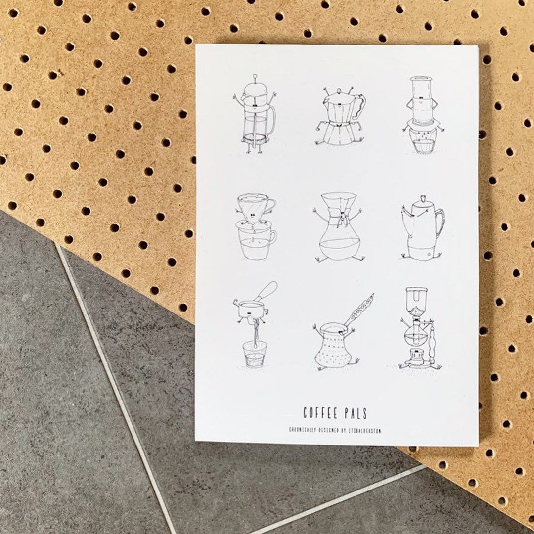 Coffee Pals - A4 Poster Print of a Handdrawn Coffee Brewing Collective ...