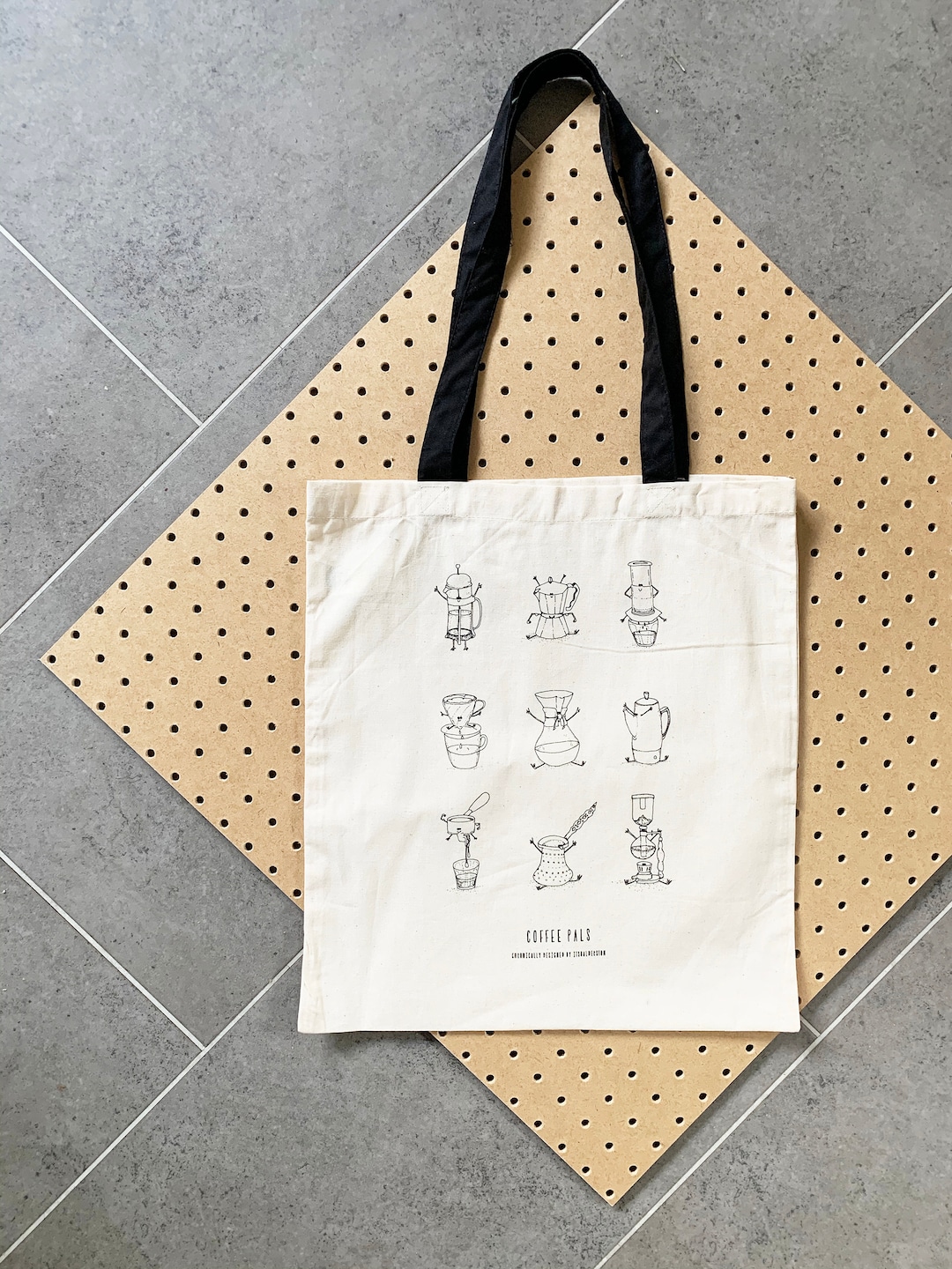 Coffee Pals Tote Bag Screen Printed Hand Drawn Illustrations. - Etsy