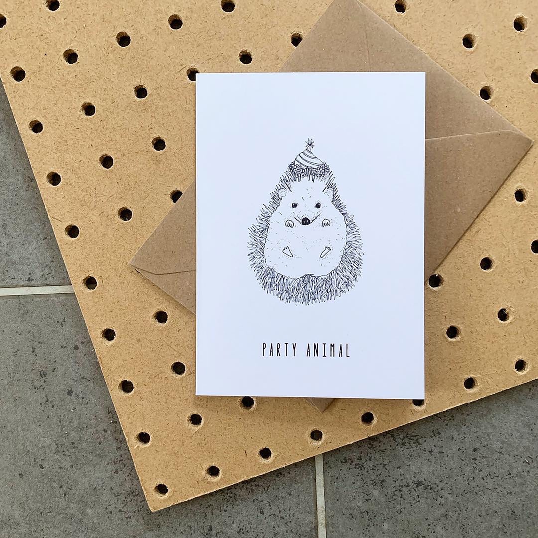 Party Hedgehog - Illustrated Card - Greetings Card - Pals Card - Pun ...