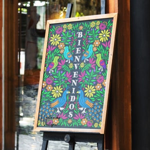 Bienvenidos Welcome Sign in Spanish Mexican Floral Bird Embroidery ...