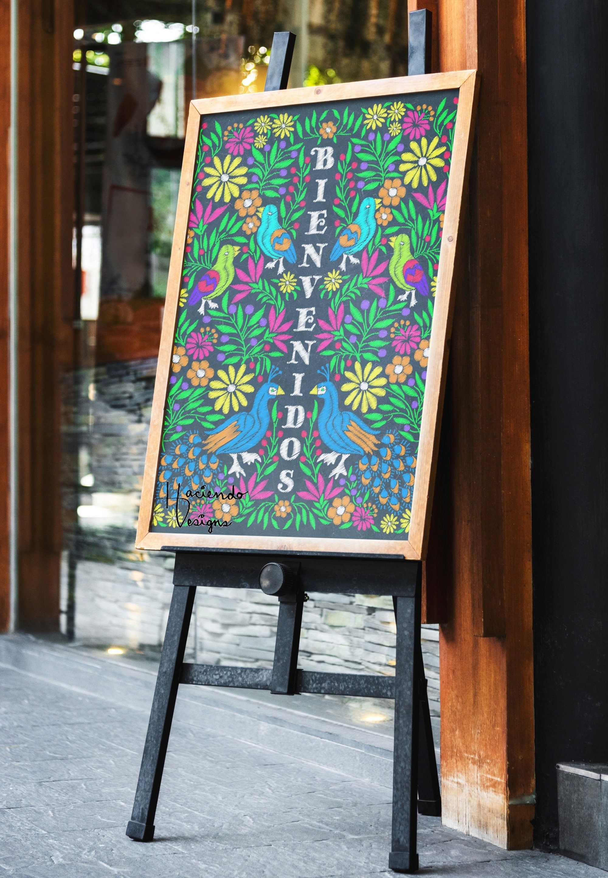 Bienvenidos Welcome Sign in Spanish Mexican Floral Bird Embroidery ...