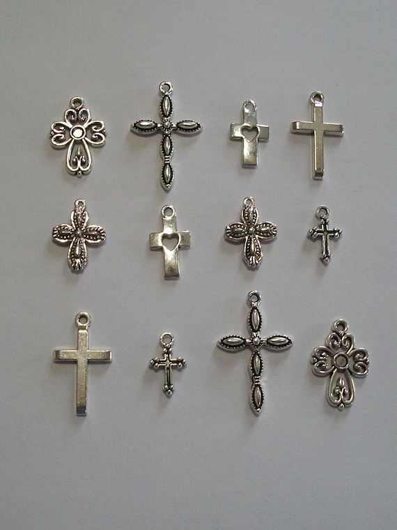 12 Piece Antique Silver Cross Charm Collection - Etsy