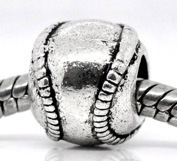 4 Pieces Antique Silver Baseball / Softball European Charms - Etsy