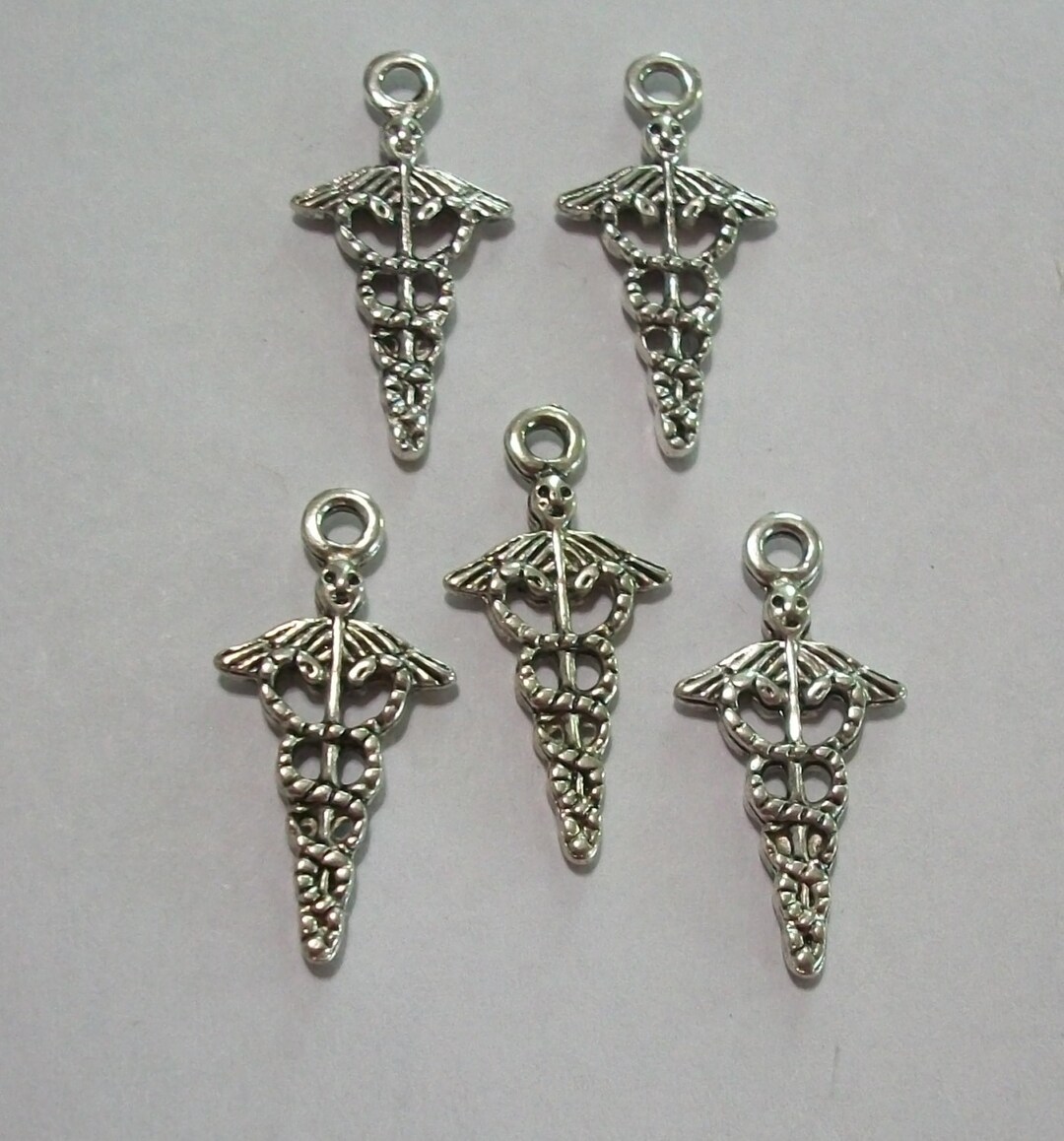 5 Pieces Antique Silver Caduceus Symbol Charms - Etsy