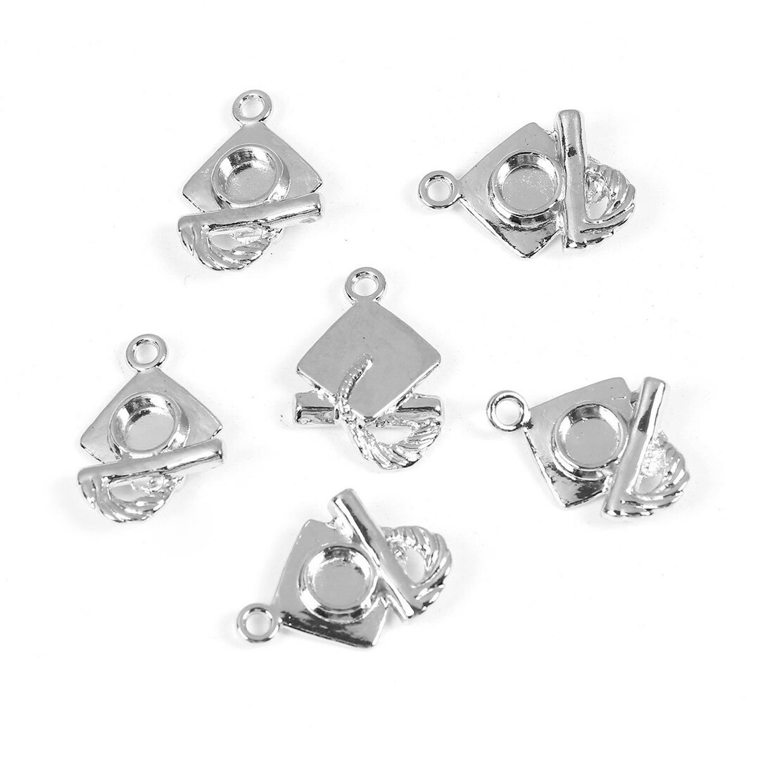 10 Pieces Silver Tone Graduation Cap Charms, 20mm( 6/8") X 13mm( 4/8 ...
