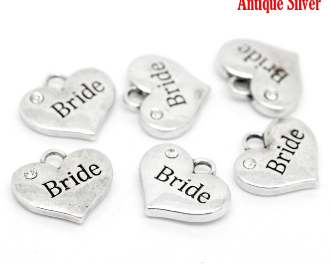4 Pieces Antique Silver Rhinestone bride Wedding Heart Charms - Etsy