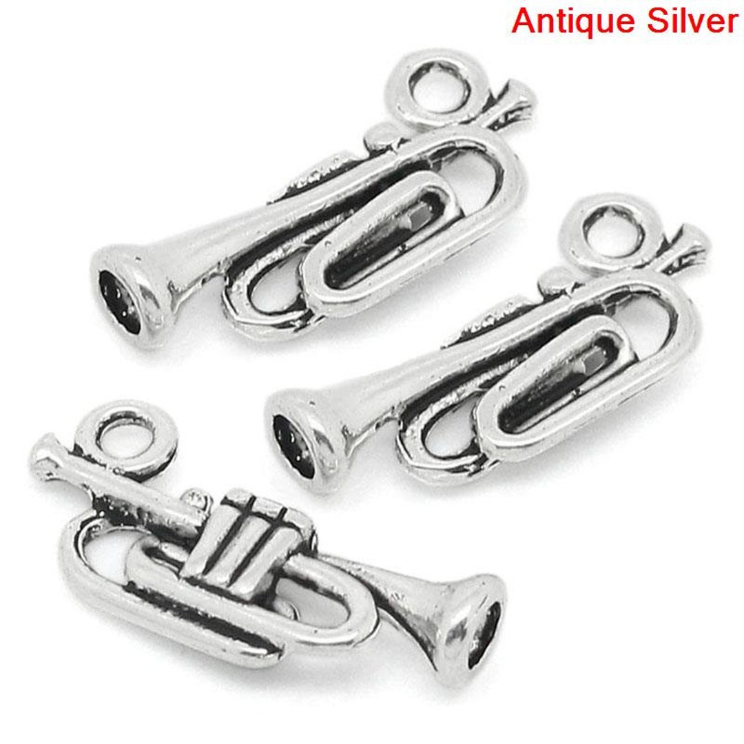 10 Pieces Small Antique Silver Trumpet Charms - Etsy