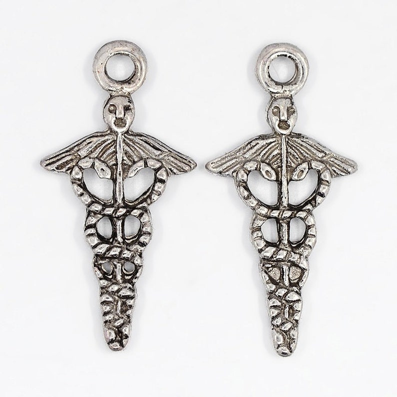 10 Pieces Antique Silver Caduceus Symbol Charms - Etsy