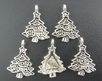 10 Pieces Antique Silver Christmas Tree With Star Top Charms | Etsy