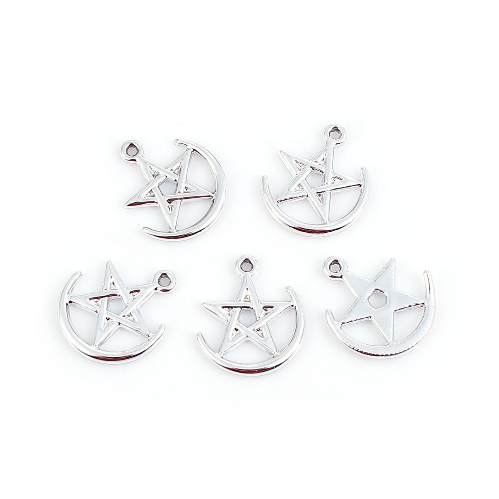 10 PCS Silver Tone Half Moon & Star Charms, 20mm( 6/8") X 18mm( 6/8 ...