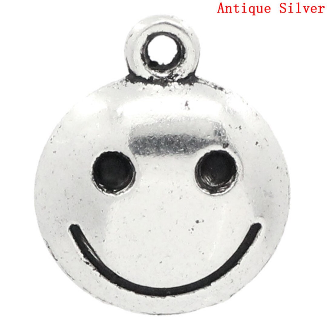 5 Pieces Antique Silver Emoji Smiley Face Charms, 17mm X 14mm( 5/8"x 4/ ...