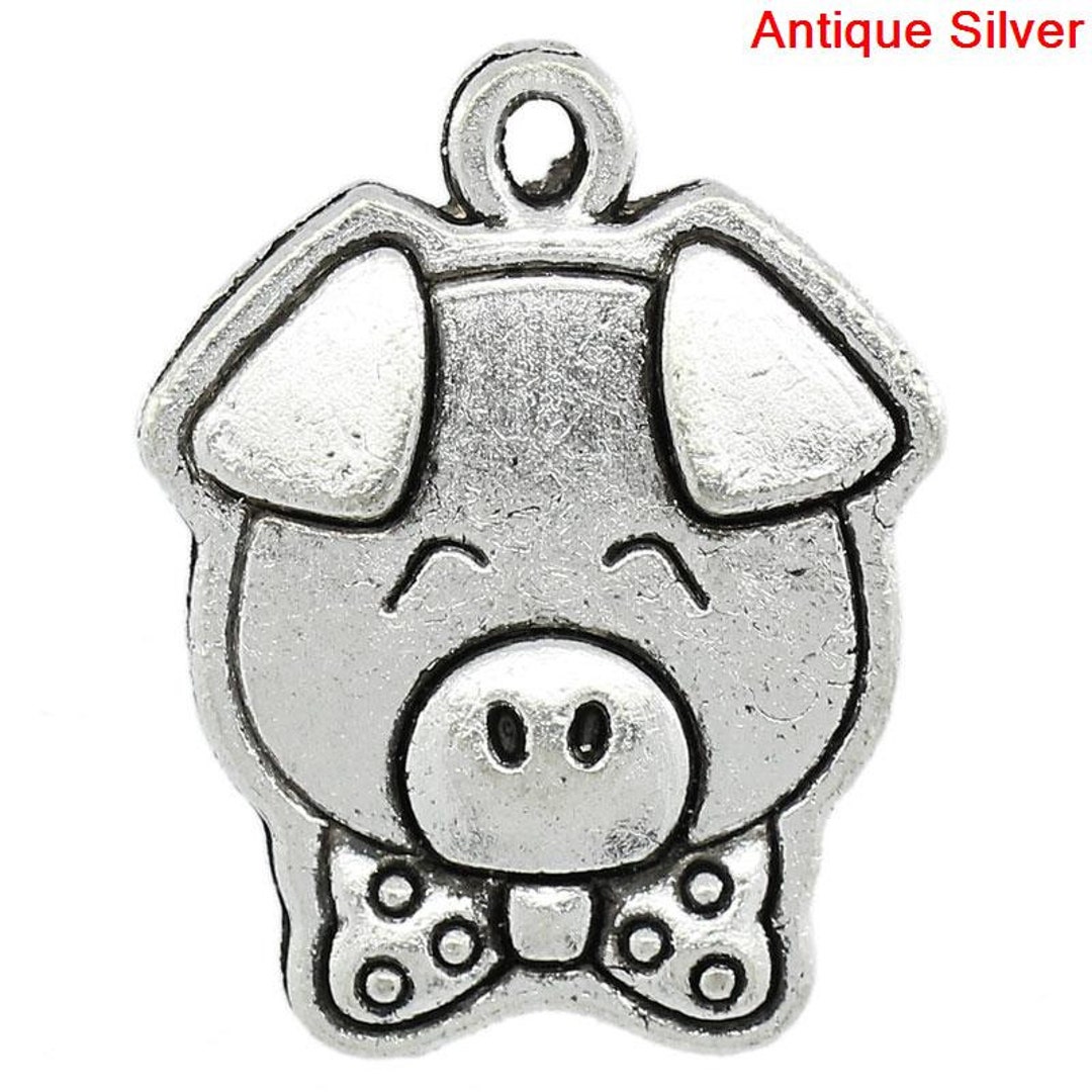 5 Pieces Antique Silver Pig Charms - Etsy