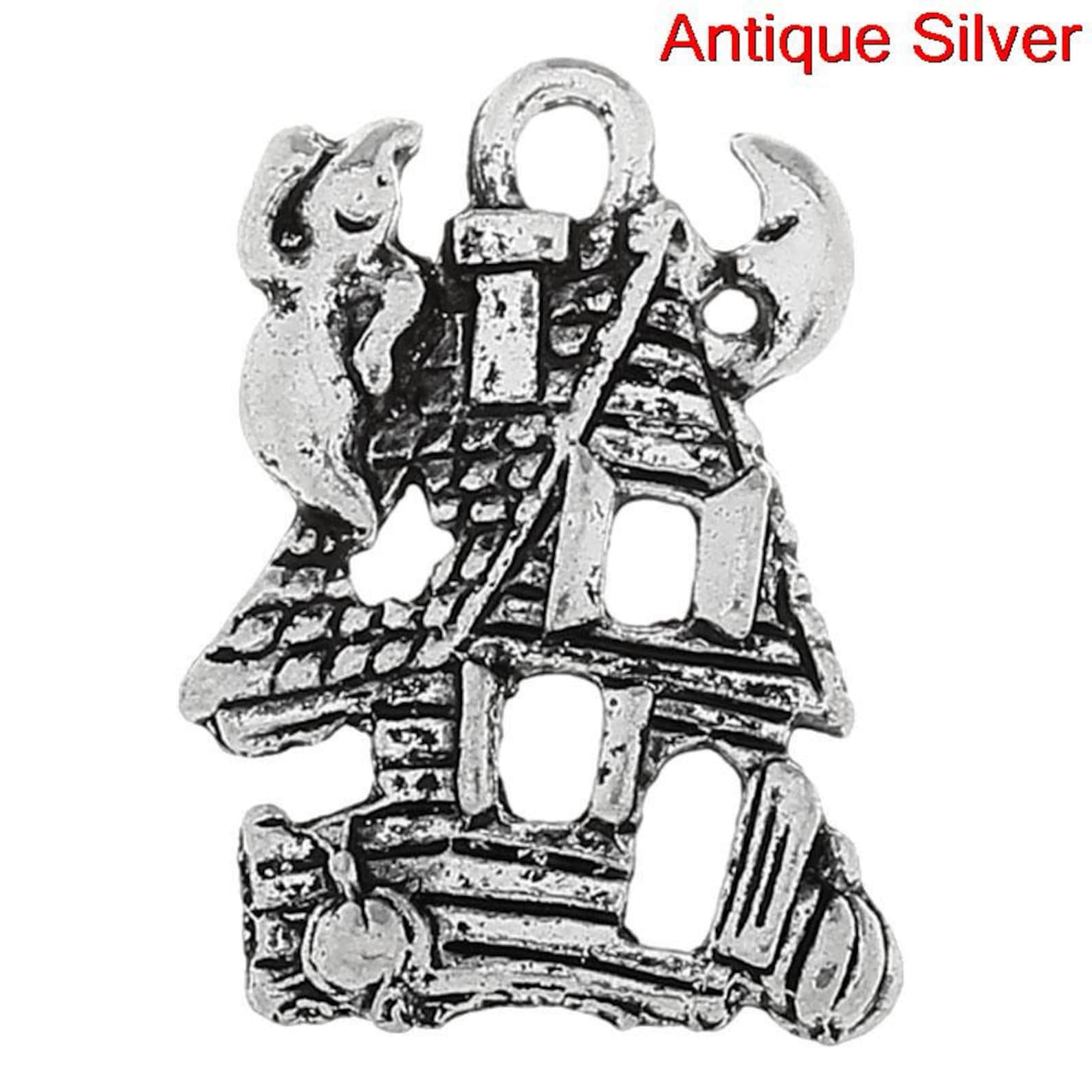 10 Pieces Antique Silver Haunted House Charms - Etsy