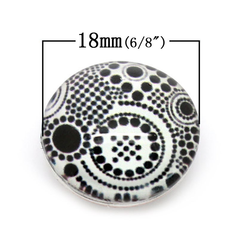 2 pieces Round White & Black Dot Pattern Glass Snap Chunk | Etsy