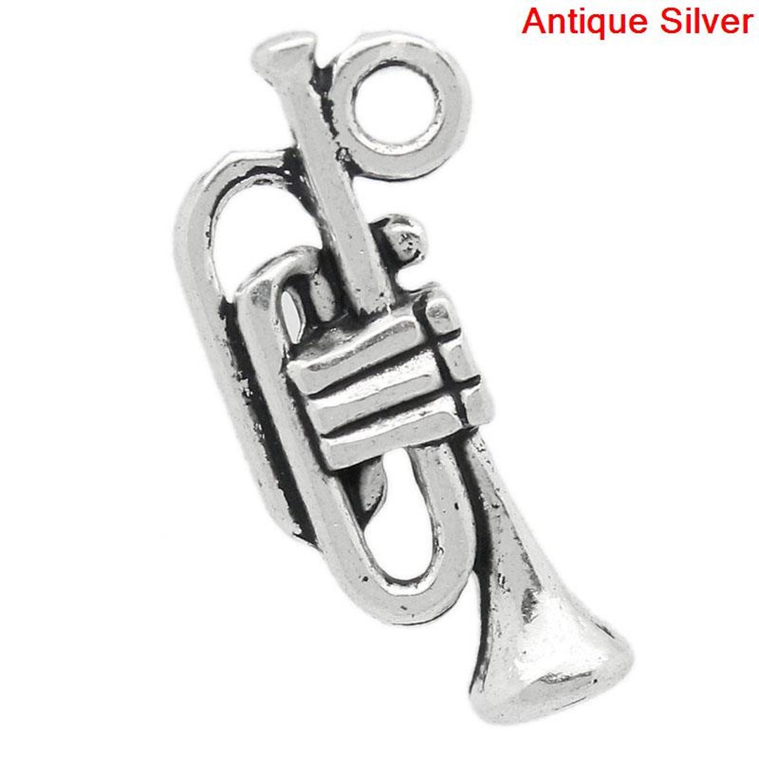 5 Pieces Small Antique Silver Trumpet Charms - Etsy