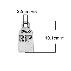5 Pieces Antique Silver Half Oval " RIP " Charms, 16mm( 5/8") X 8mm( 3/ ...
