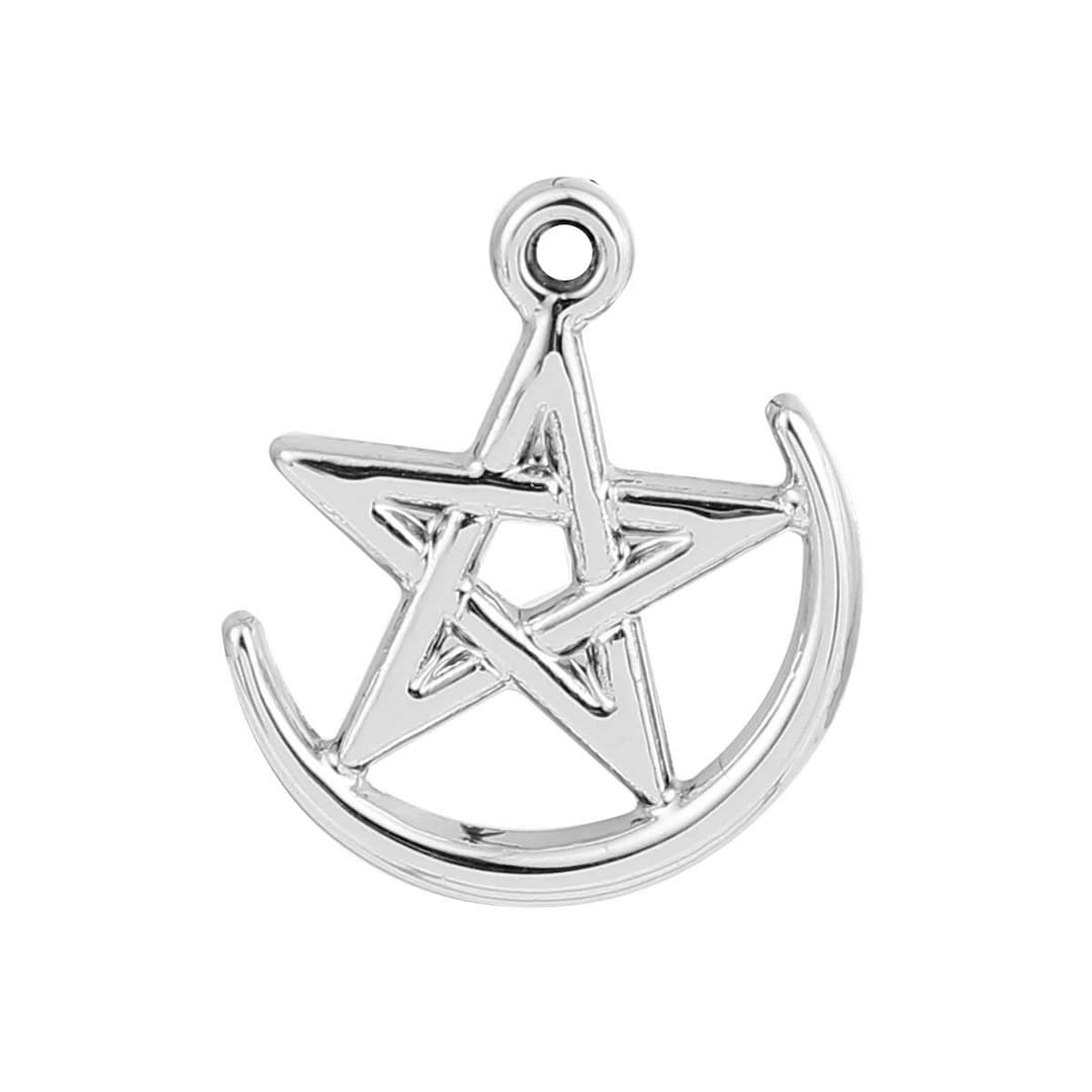10 PCS Silver Tone Half Moon & Star Charms, 20mm( 6/8") X 18mm( 6/8 ...