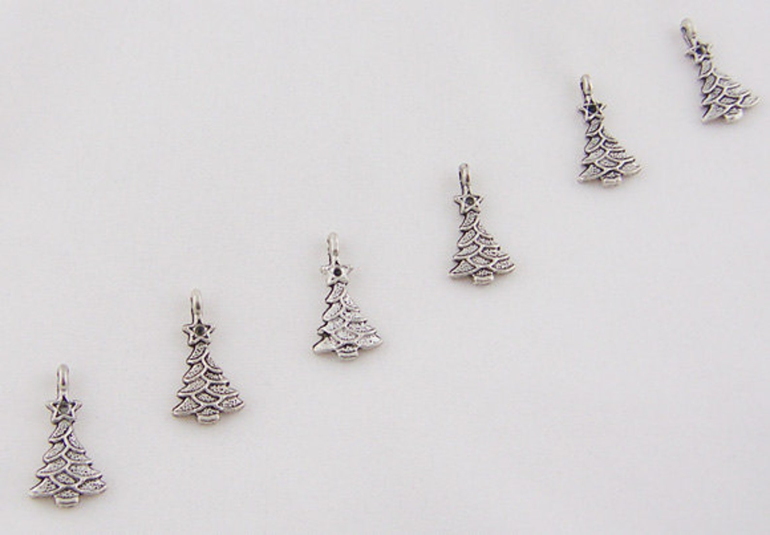 10 Pieces Antique Silver Christmas Tree With Star Top Charms - Etsy