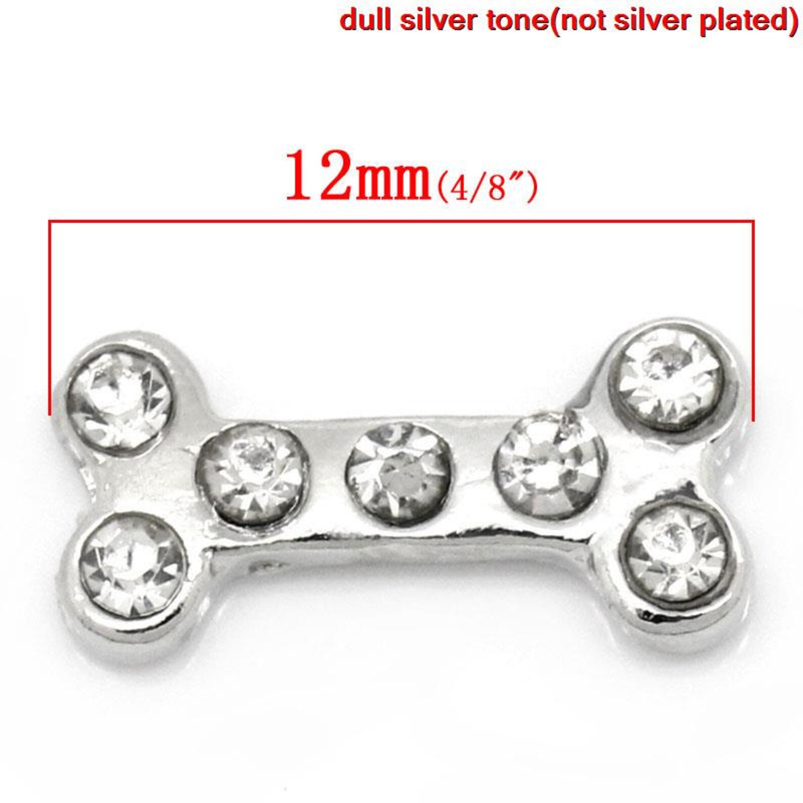 2 Pieces Silver Tone Clear Rhinestone Dog Bone Floating Locket Charms ...