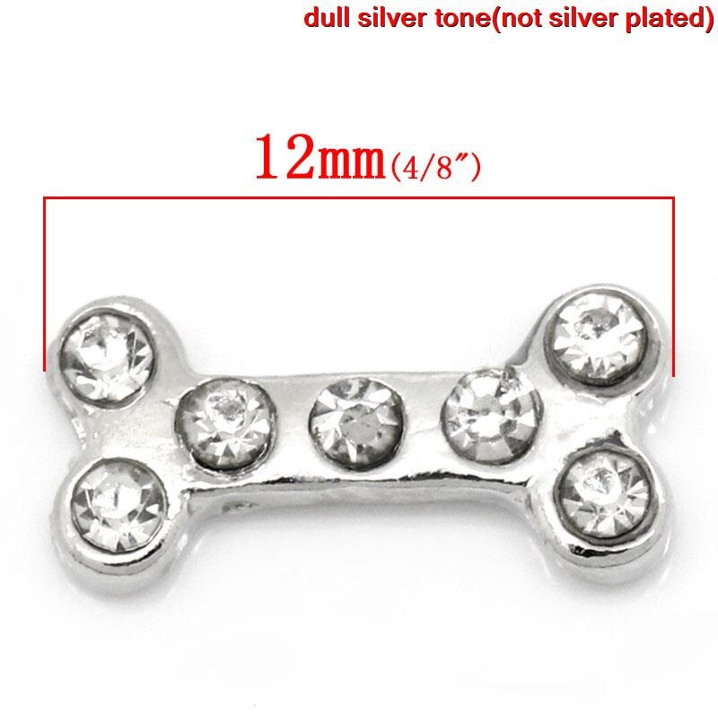 2 Pieces Silver Tone Clear Rhinestone Dog Bone Floating Locket Charms ...