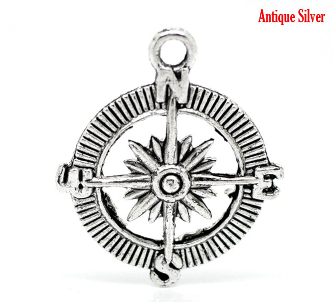 30 Pieces Antique Silver Compass Charms - Etsy