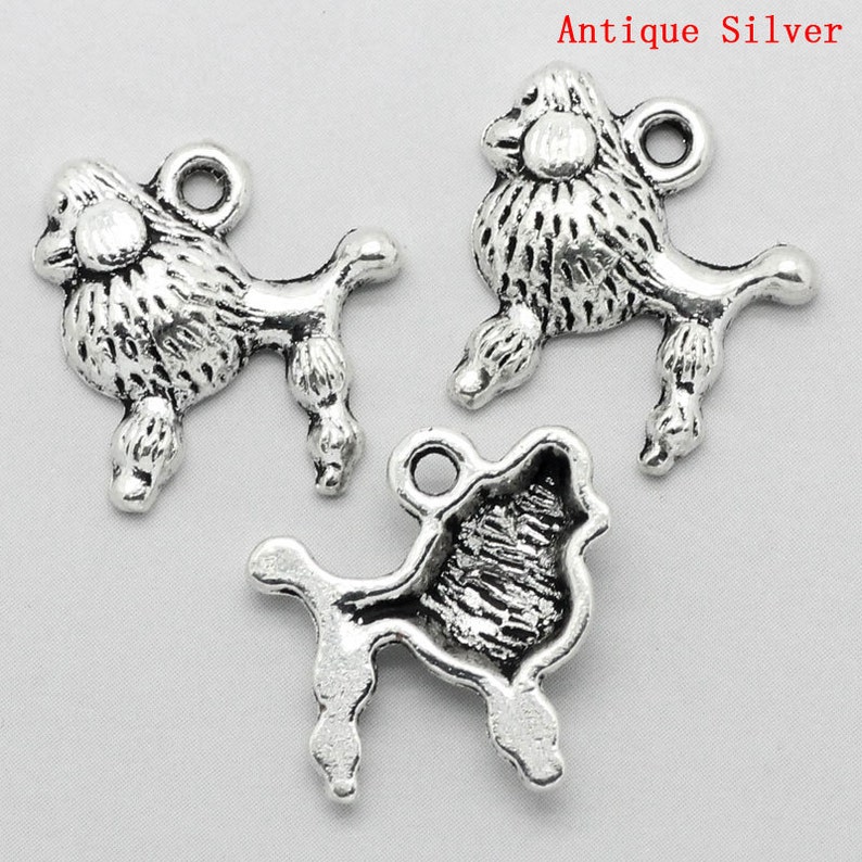 5 Pieces Antique Silver Poodle Charms - Etsy