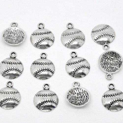 10 Pieces Antique Silver Baseball / Softball Charms - Etsy