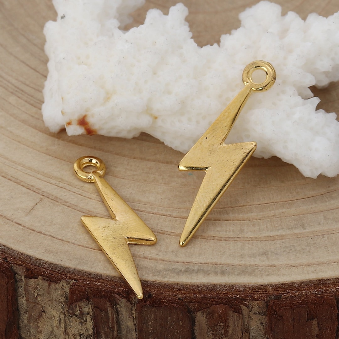 10 Pieces Gold Plated Lightning Bolt Charms, 29mm(1 1/8") X 10mm( 3/8 ...