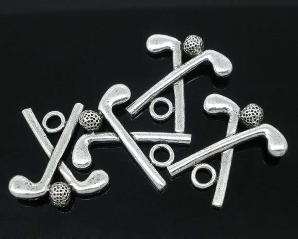 10 Pieces Antique Silver Double Golf Club/ball Charms - Etsy