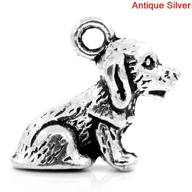 10 Pieces Antique Silver Dog Charms - Etsy