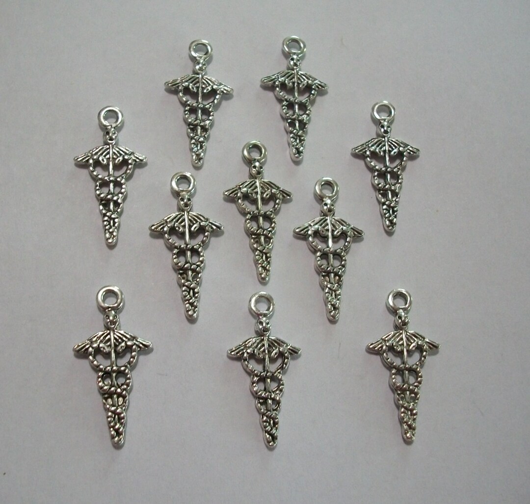 10 Pieces Antique Silver Caduceus Symbol Charms - Etsy